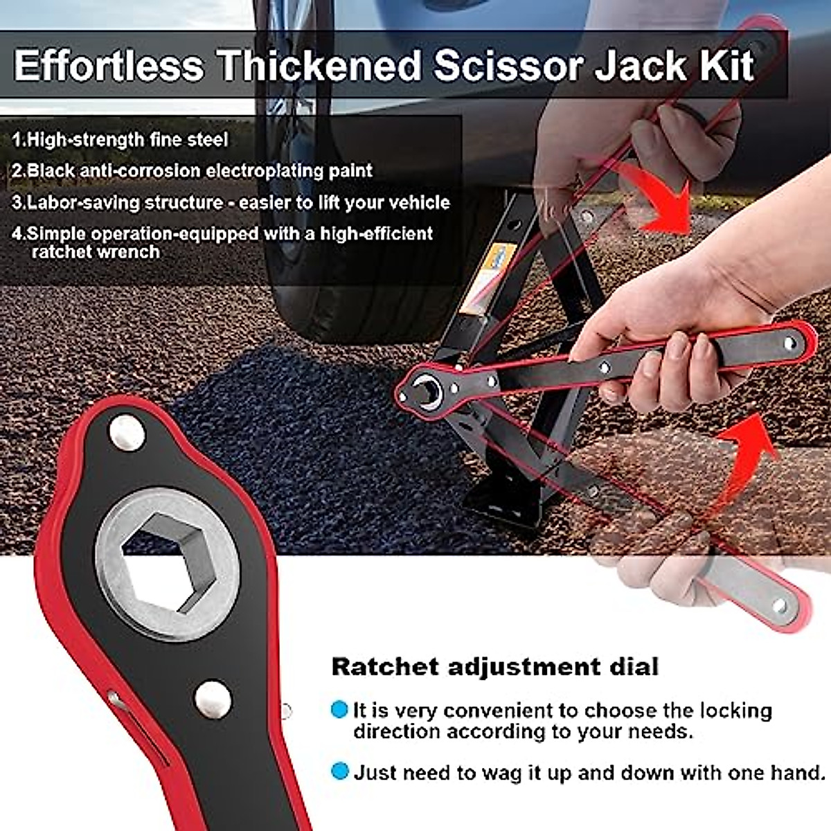 AUTOINS Scissor Jack Set- 2 Ton (4409 lbs) Car Jack Kit Auto - Smart Mechanism with Hand Crank/Wrench/Lug Wrench Thickened Base for Car SUV MPV
