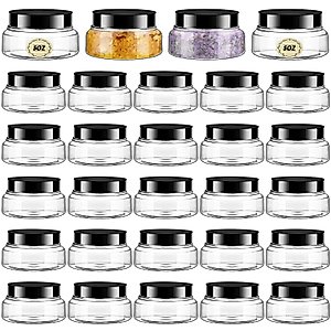 Tessco 24 Pack Plastic Jars with Lids Labels Empty Clear Plastic Jars Round Refillable Cosmetic Containers Body Butter Containers Bulk Sugar Scrub Bottle for Make Up(5 oz,Clear)
