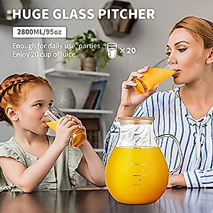 95 Ounce Large Glass Pitcher with Lid and Handle - Heat Resistant Borosilicate Beverage Carafe for Juice and Iced Tea