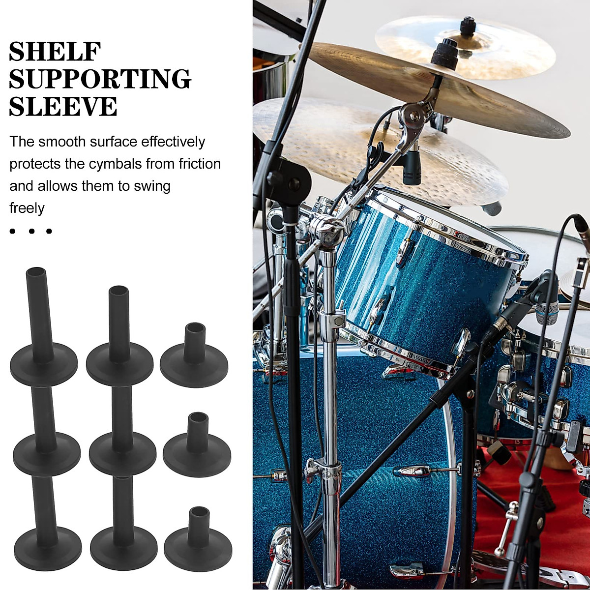 SUPVOX 12 Pcs Cymbal Replacement Accessories Cymbal Stand Drum Sleeve for Percussion Drum Set Parts Black