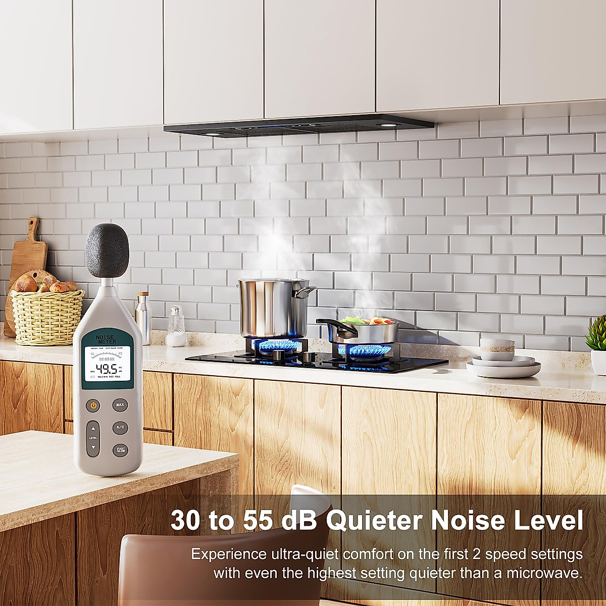 HisoHu Insert Range Hood 30 Inch / 36 Inch, 900 CFM with Ducted Convertible Ductless(Kit Included), Stainless Stee Kitchen Vent Hood with 4 Speed Exhaust(30'', Black)