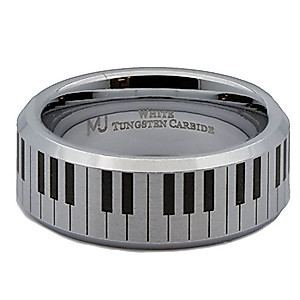 MJ Metals Jewelry White Tungsten Carbide Piano Keyboard Design 6mm Brushed Finish with a Polished COMFORT FIT Wedding Band Size 6.5