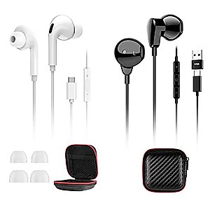 USB C Headphone with Type-C Plug, Type C Headphone + USB Adapter, HiFi Stereo USB Headset with Microphone for Laptop, in Ear Headset + Volume Control for Most Type C Devices & Windows PC or MAC OS X