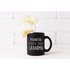 Pregnancy Announcement For Grandparents Black Coffee Mugs - Grandma To Be & Grandpa to Be 11 oz Mugs - Pregnancy Reveal Idea For Baby Announcement - Mug Set - Promoted to Grandma & Grandpa