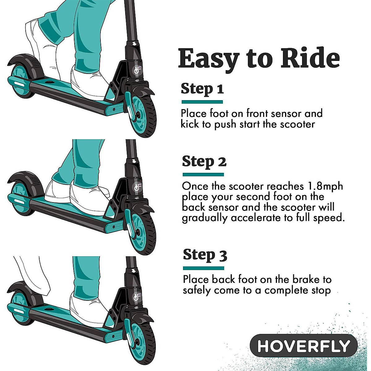 HOVERFLY GKS Lumios Kids Electric Scooter, 6" LED Flash Wheel & Deck Lights, Max 7.5mph Power by 150W Motor and 6.25 Miles, Scooter for Kids Ages 6-12, Gray