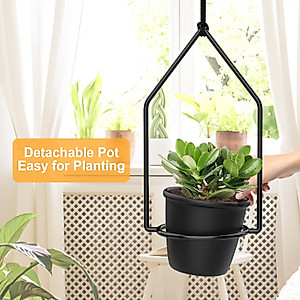 Dobyusf 4pcs Hanging Planters for Indoor Plants with Plastic Pots, Outdoor Hanging Planters Flower Pots Basket for Wall or Ceiling, Black