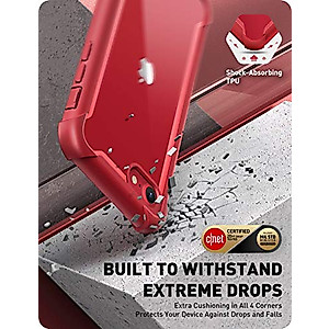 i-Blason Ares for iPhone SE Case 2022 (3rd Gen), [Built-in Screen Protector] Dual Layer Rugged Clear Bumper Case for iPhone SE 2022/ iPhone SE 2020/ iPhone 8/ iPhone 7 (Red)