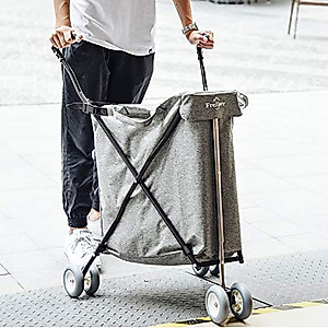 Freshore Utility Shopping Cart with Wheels - Collapsible Push Folding Grocery Wagon Trolley 丨 Laundry Trolley Carrier with Heavy Duty Flexible Fashion Design (Navy Blue)