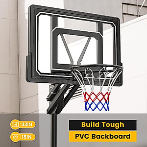 Atufare Portable Basketball Hoop Outdoor for Kids Youth - 5.5FT-9.5FT Easy Height Adjustable Stand System w/Shatterproof Backboard - Indoor Outside Basketball Goal Court with Free Weighted Bag, Black