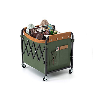 Whitsunday Home Clothes Laundry Storage Organizer Foldable Cart Basket with Rolling Wheels (Standard Size, Green)