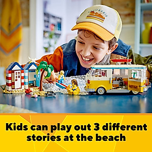 LEGO Creator 3 in 1 Beach Camper Van Building Kit, Transforms from a Campervan to Ice Cream Shop to Beach House, Great Gift for Surfer Boys and Girls, Pretend Play Beach Life, 31138