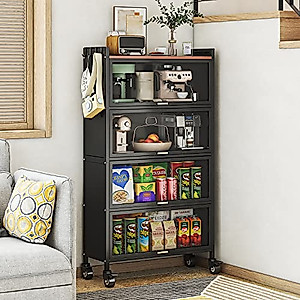 GILLAS 5-Tier Bakers Racks for Kitchen with Storage, Free-Standing Microwave Stand with Organzier Shelf, Kitchen Utility Storage Shelf with Flip Door Cabinet, Coffee Bar Cabinet, Black, Medium