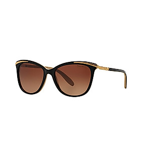 Ralph by Ralph Lauren Women's RA5203 Cat Eye Sunglasses, Shiny Black On Nude & Gold/Polarized Gradient Brown, 54 mm