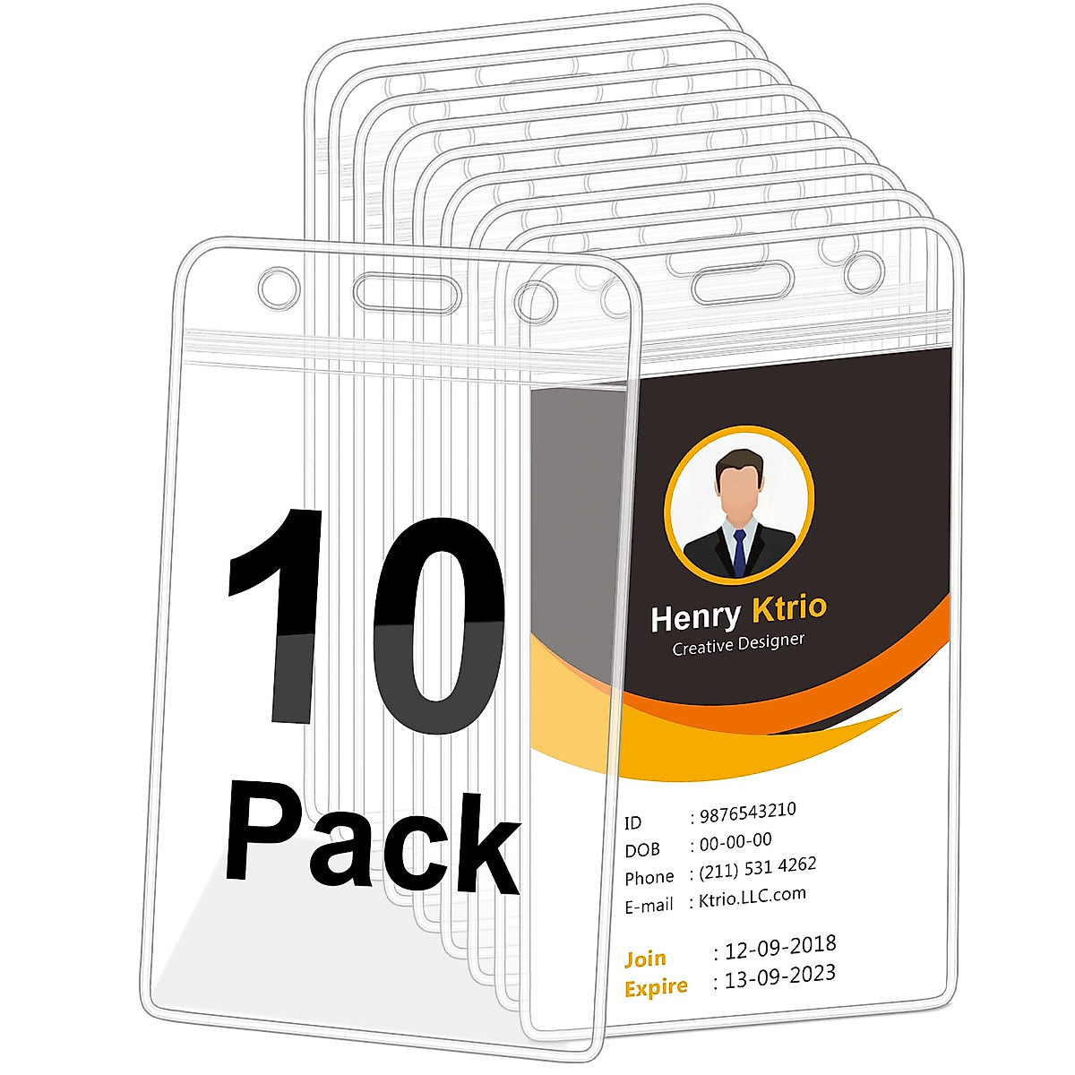 KTRIO 10 Pack ID Badge Holders, Clear Card Holder for Breakaway Lanyard, Multi ID Holder with Waterproof Resealable, Name Tag Badge Holder for Nurses, Office and School, Vertical