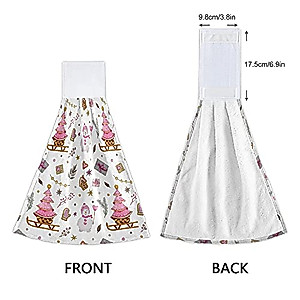 FFYHO Pink Winter Snowman Hanging Kitchen Towel with Loop 2 Pack Christmas Xmas Hand Towels Soft Microfiber Coral Velvet Tie Towel Decor for Bathroom Oven Absorbent Washcloth