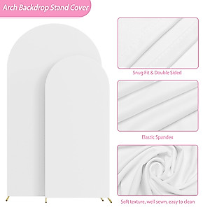 Fomcet Set of 2 Wedding Arch Cover 6FT, 7.2FT White 2-Sided Round Top Spandex Arch Backdrop Cover Fitted Fabric for Birthday Party Baby Shower Wedding Arch Stand Decoration