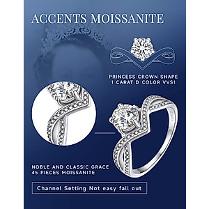 MomentWish Engagement Rings for Women, 1Carat Moissanite Promise rings, D Color VVS1 Simulated Diamond 925 Sterling Silver Accent Rings-Size7
