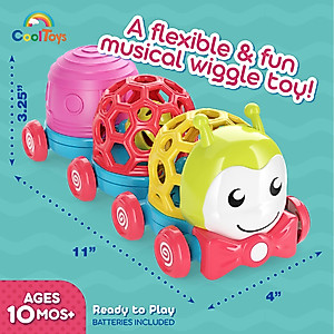 CoolToys Caterpillar Musical Baby Toy - 3 in 1 Developmental Infants & Toddlers Sensory Toy; 3 Linkable Easy Grasp Soft Cars, Rattles, Plays Fun Sounds, Ideal Birthday Gift for 1 Year Old Boys & Girls