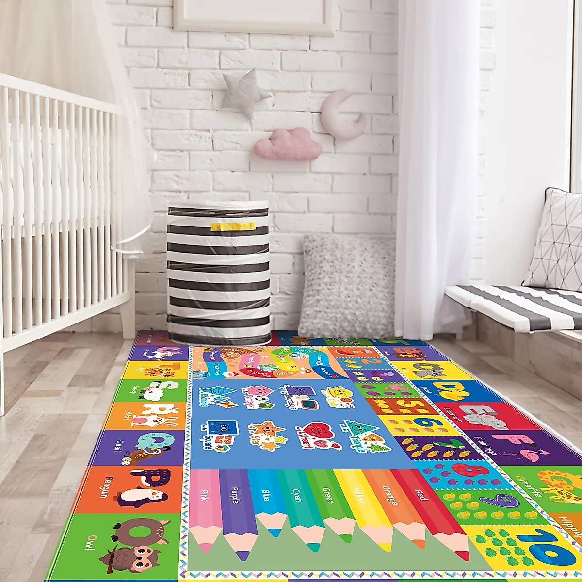 Mhconneaty Kids Play Mat Kids Rug for Playroom, 59x39.4 Inches Floor Mat for Baby Play Mat Playtime Collection ABC, Numbers, Animals, Month, Season Educational Area Rug for Kids Room Classroom