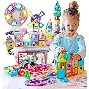BrightyBright Magnetic Blocks Castle Building Toys Intelligent 3D STEM Educational Game for Kids Toddlers Boys Girls Magnet Tiles Set 114 Pc Best Gifts for Kids, Multicolor
