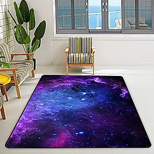 My Little Nest Universe Galaxy Purple Sky Stars Custom Area Rug 4'10" x 6'8" Lightweight Modern Floor Mat Non-Slip Indoor Outdoor Decor Soft Carpet for Bedroom Living Dining Room