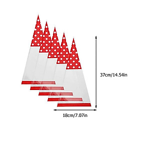 FARUTA 100pcs Clear Cello Treat Bags Cone Shaped Polka Dot Popcorn Bags Triangle Treat Bags OPP Plastic Bags for Gift Wrapping Bakery Cookie Dessert Packaging Red
