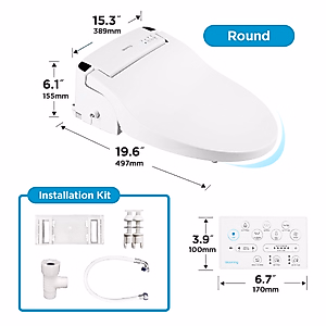 Blooming NB-R1260E Bidet Toilet Seat - Smart Toilet Seat with Stainless Steel Nozzle, Warm Water, Dryer, Heated Seat, Sittable Lid, LED Nightlight - White Elongated Attachment with Remote Control