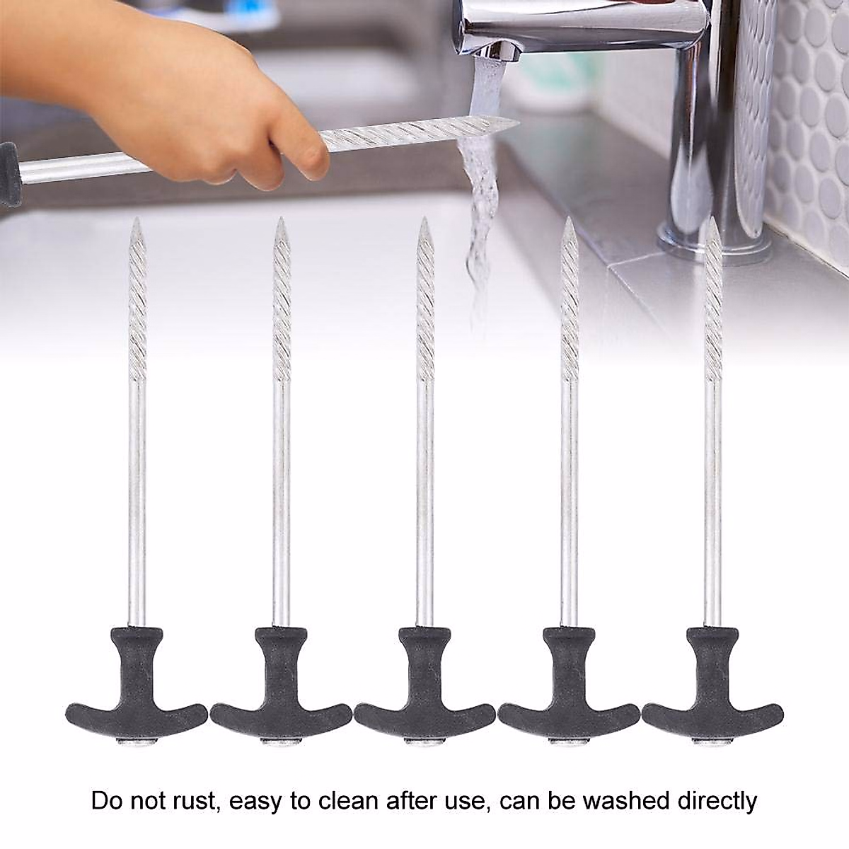 Outdoor Tent Stakes, 5 Pcs T-shaped Nail Pegs Camping Screw Nail for Frozen Soil Ice Surface