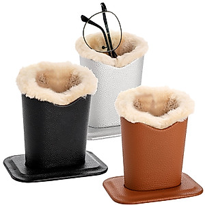 ZOOFOX 3 Pack Eyeglass Holder, PU Leather Glasses Display Stand Plush Lined with Base for Desks, Nightstands
