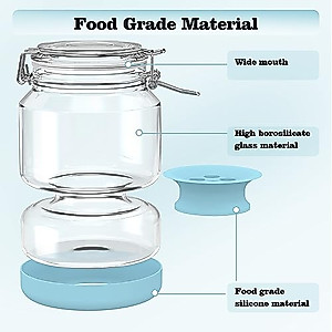 Trtyldt Glass Pickle Jar with Strainer Flip,Hourglass Pickle Juice Separator Jar for Olives,Gherkins or Sliced Pickles, 40.5oz Pickle Container Refrigerator Dishwasher Safe (light blue)