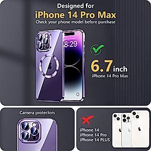 ICREEFUN for iPhone 14 Pro Max Case Clear with MagSafe Full Protection Case Compatible with Camera Lens Protector Elegant Anti-Scratch Case Cover 6.7 Inch - Deep Purple