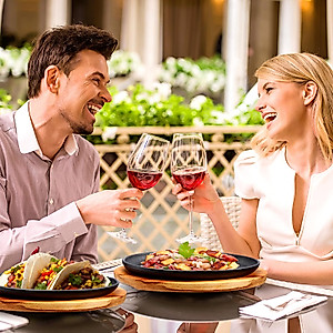 FoldTier 2 Sets Cast Iron Skillet Set 10.63'' x 6.89'' Fajita Plate Sizzling Pan with Wooden Base Anti Scald Protection Removable Handle for Restaurant Kitchen Cooking Accessory BBQ Party