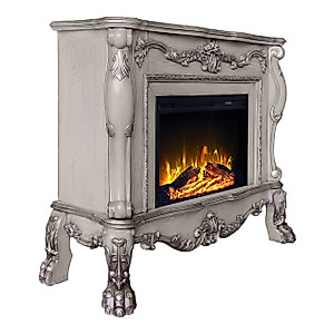 Acme Dresden Floral Molding Wooden Frame Fireplace in Vintage Bone White