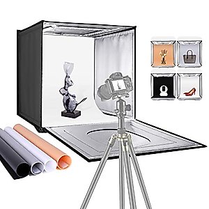 NEEWER Photo Studio Light Box, 16" x 16" Shooting Light Tent with Adjustable Brightness, Foldable and Portable Tabletop Photography Lighting Kit with 80 LED Lights and 4 Colors Backdrops