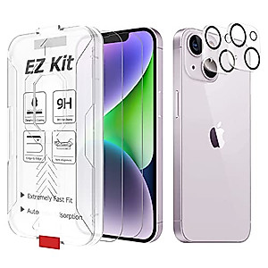 Fabunor Tempered Glass Screen Protector Compatible with iPhone 14 (6.1 inch, 2022) with Camera Lens Protector, [9H Hardness] [EZ Kit] [Automatic Alignment] [Compatible with Face ID] - 2+2 Pack