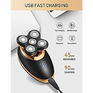 Electric Shavers for Men - 5 in 1 Bald Head Shavers for Men, 5D Floating Cordless USB Rechargeable Rotary Razor Multifunctional Grooming Kit Beard Trimmer Waterproof Wet and Dry with LED Display
