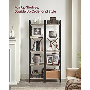 VASAGLE 5-Tier Bookshelf, Bookcase with Steel Frame, Book Shelf for Living Room, Home Office, Study, 11.8 x 15.7 x 60.2 Inches, Industrial Style, Heather Greige and Ink Black ULLS100B02