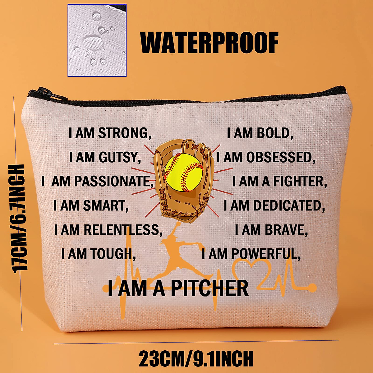 JYTAPP Softball Makeup Bag I Am Strong I Am Bold Softball Player Gift Softball Pitcher Gift Softball Theme Sport Cosmetic Pouch Bag