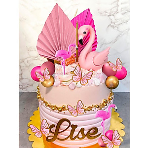JeVenis 30 PCS Pink Flamingo Cake Topper Luau Cake Decorations Hawaiian Cake Topper Beach Cake Topper Decorations for Birthday Baby Shower Bridal Shower Wedding Party