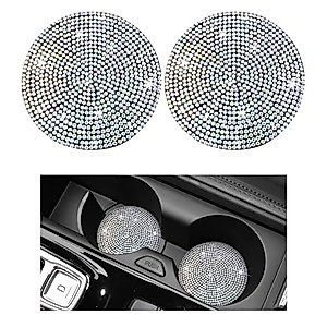 Kewucn 2PCS Bling Cup Holder Coasters for Car, 2.73 Inch Non-Slip Silicone Crystal Rhinestone Cup Mat, Universal Insert Cup Ornaments Coasters, Vehicle Interior Accessories for Women (Colorful)