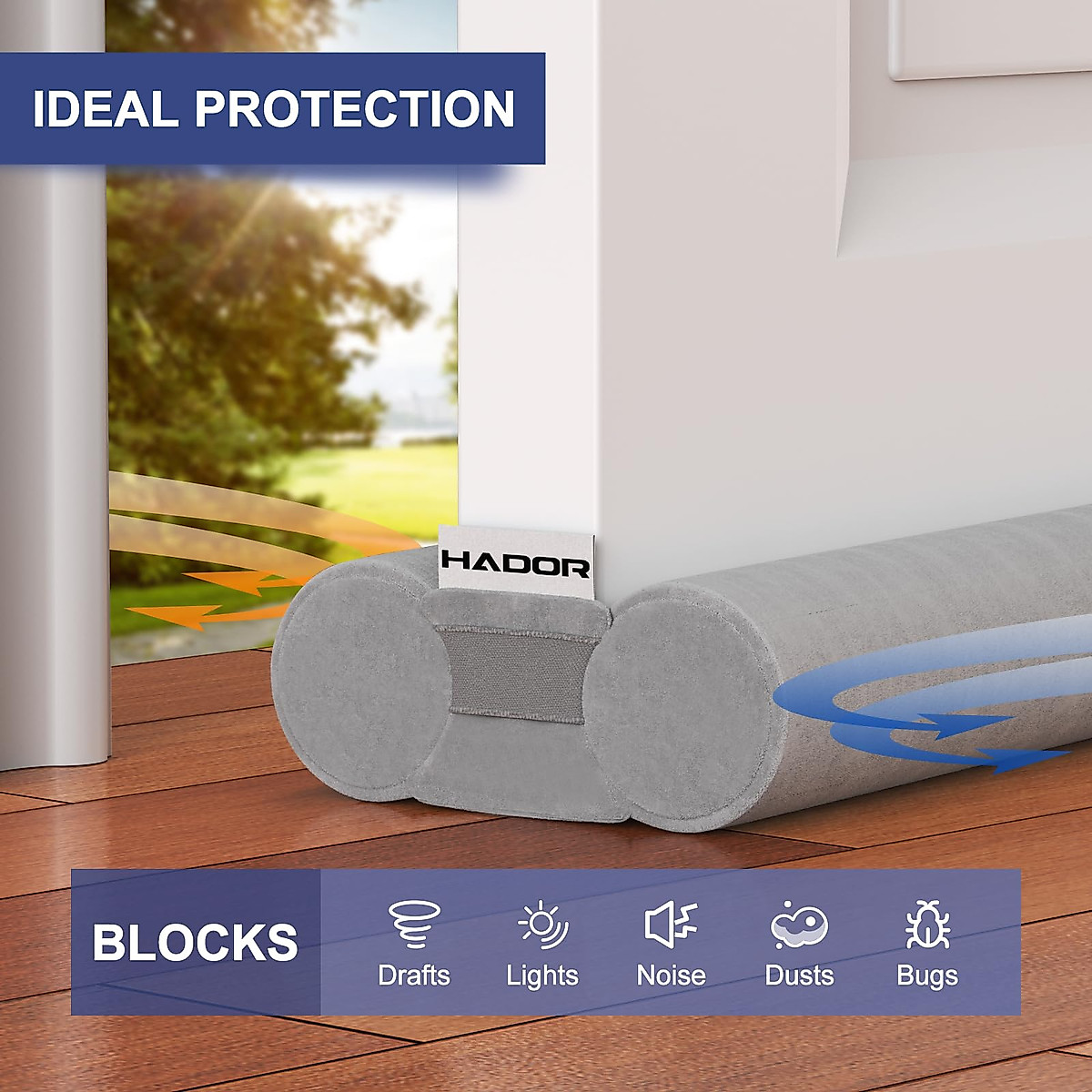 Door Draft Stopper for Bottom of Door, 36 Inch Under Draft Air Noise Light Blocker 30"- 36" Double Side Soundproof Sweep Filler Seal Gap up to 1.7" for French Patio Sliding Door Guard, Grey