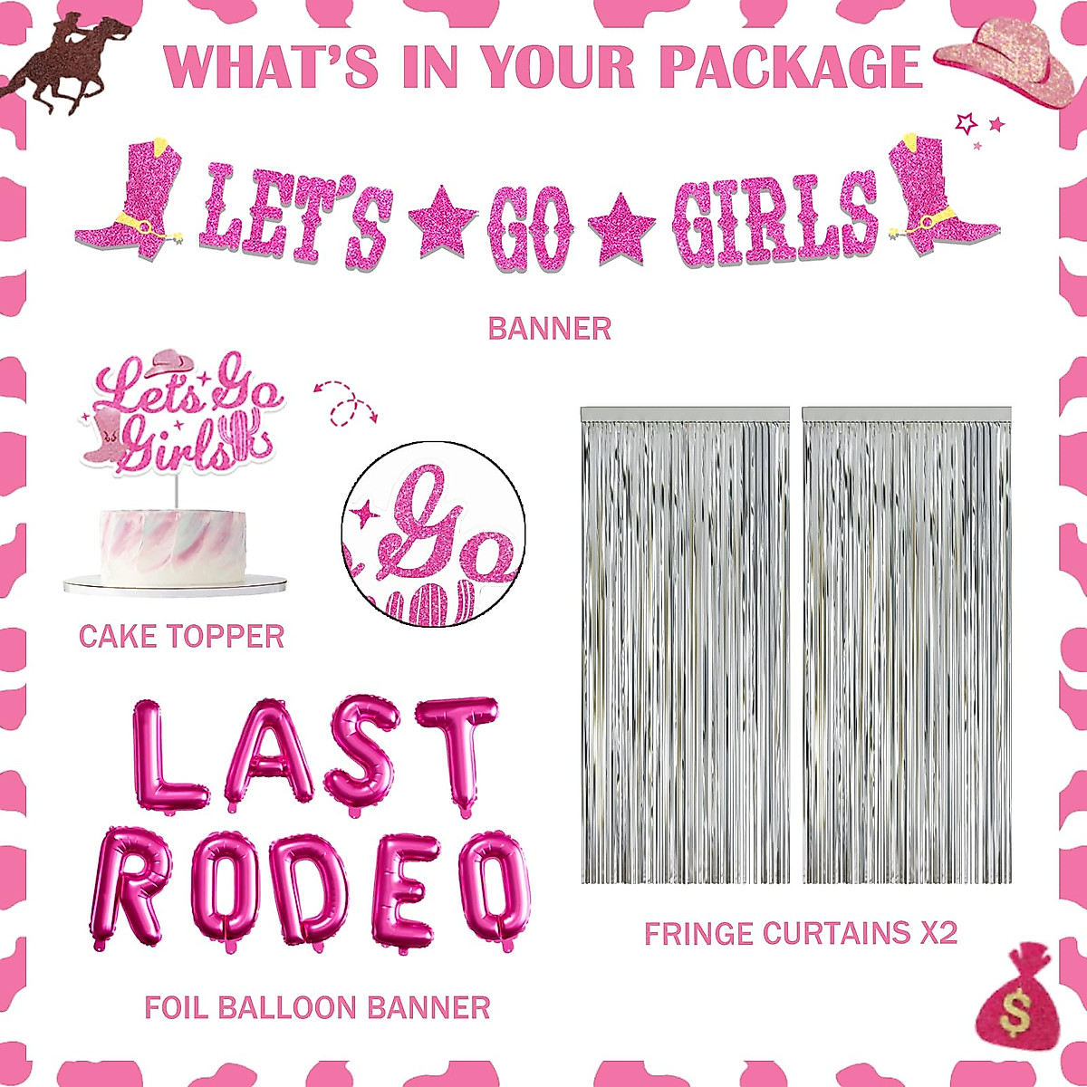 Party Inspo Last Rodeo Bachelorette Party Decorations, Cowgirl Bachelorette Party Decorations, Pink Nashville Western Lets Go Girls Bridal Shower, Fringe Curtain Balloon Banner Cake Topper