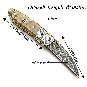 PAL 2000 KNIVES FOL-9122 Custom Handmade Damascus Steel Blade Folding Pocket Knife with Sheath - Liner Lock Folding Knife Best for Hunting, Survival, EDC, Camping, and Hiking.