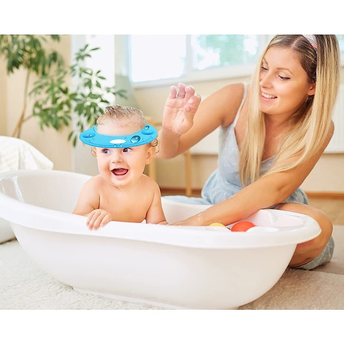 Hooyyene Baby Shower Cap for Hair Washing, Soft Silicone Adjustable Shower Hat for Baby, Bath Hat for Toddlers, Shower Visor for Kids Children