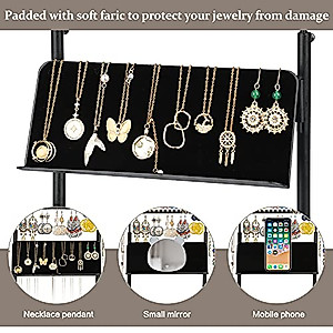 SOLIMINTR Jewelry Organizer, Jewelry Stand with Necklace Display Holder 3 Tier Earring Organizer Rustic Wood Base Tray with Ring Stand Jewelry Storage Tower for Women Girls Gift