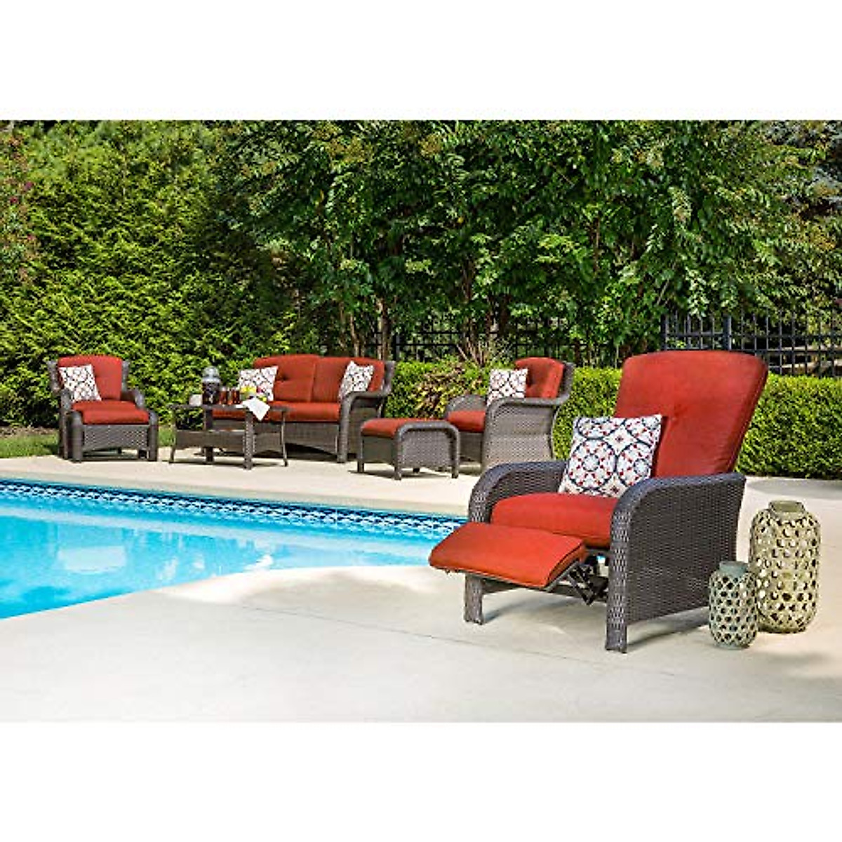 Hanover Strathmere Outdoor Luxury Recliner, Rich Brown/Crimson Red