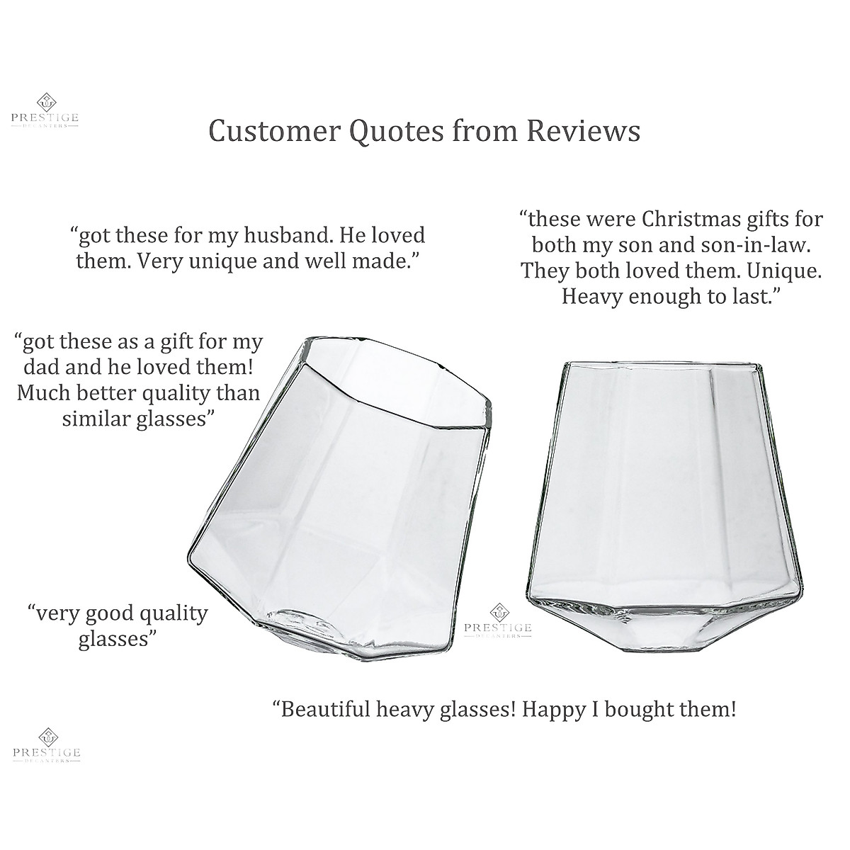 Prestige Decanters Diamond Whiskey Glasses - Rocks Glass for Rum, Tequila, Scotch Glasses - Whiskey Gifts - 10oz Cocktail, Lowball, Old Fashioned Glass (Set of 2) Unique Bar Decor & Bourbon Gifts