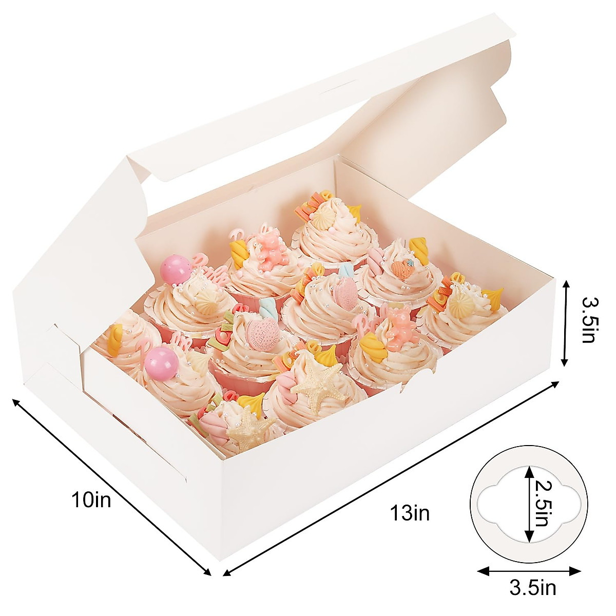 Moretoes 8 Pcs Cupcake Boxes, 12 Count White Cupcake Boxes with Windows and Inserts to Fit 12 Cupcakes Muffins or Pastries, 100 Cupcake Baking Cups and Ribbon