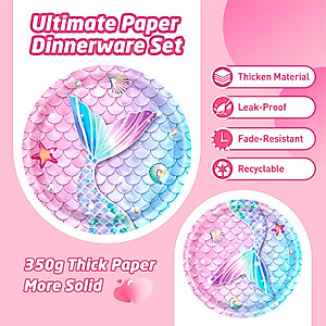 146Pcs Mermaid Plates and Napkins Mermaid Party Supplies Includes Plates, Napkin, Fork, Cup, Straw, Tablecloth, Banner for Baby Shower Ocean Birthday Party Decorations, Serves 24 (Mermaid)