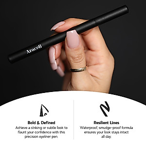 Araceli Beauty Liquid Eyeliner - Water Resistant Long-Lasting Eyeliner Pen - Precision Liquid Eye Liner with Smudge-Proof Formula - Easy Glide & Quick Dry - Perfect for Cat Eye & Winged Looks - Black